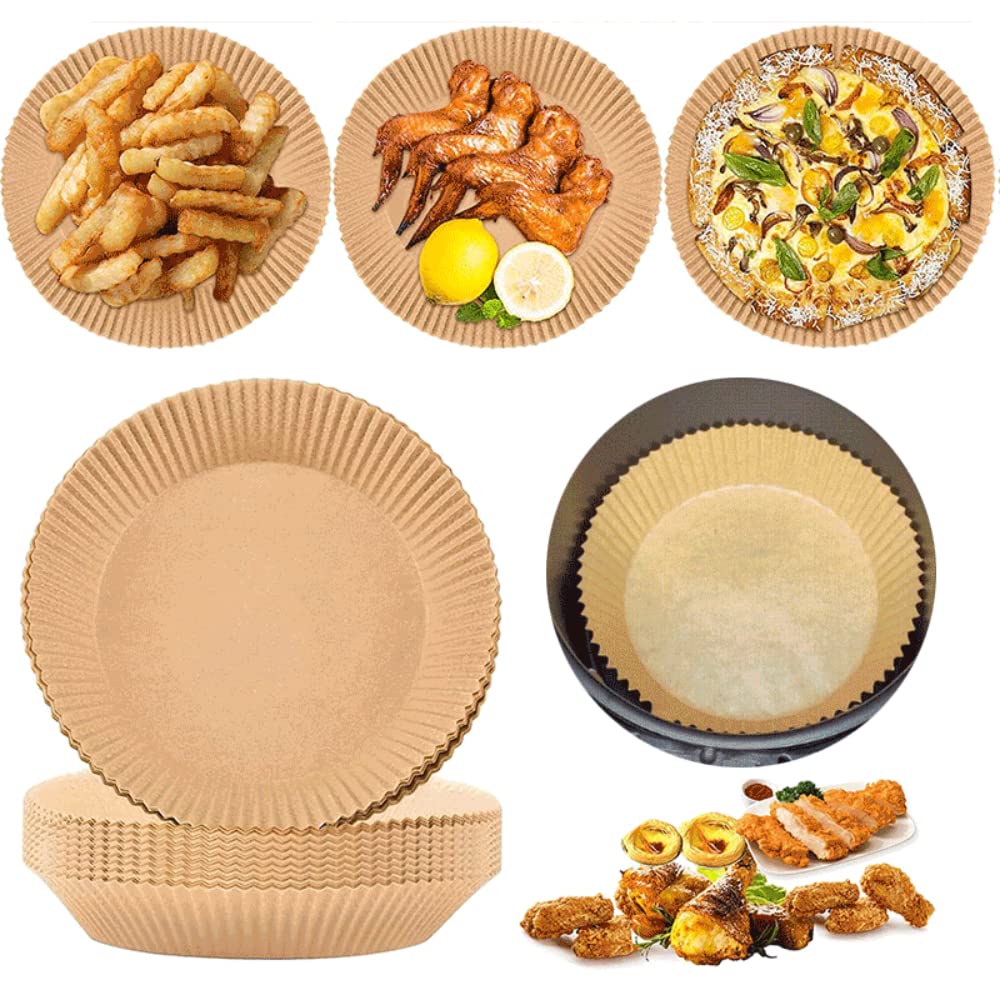 Air fryer disposable paper,Round Parchment Cooking Non-Stick,100pcs Roasting Food Grade Paper for Air Fryer,Baking, Cooking, Microwave ,Oil-proof,Water-proof (large)