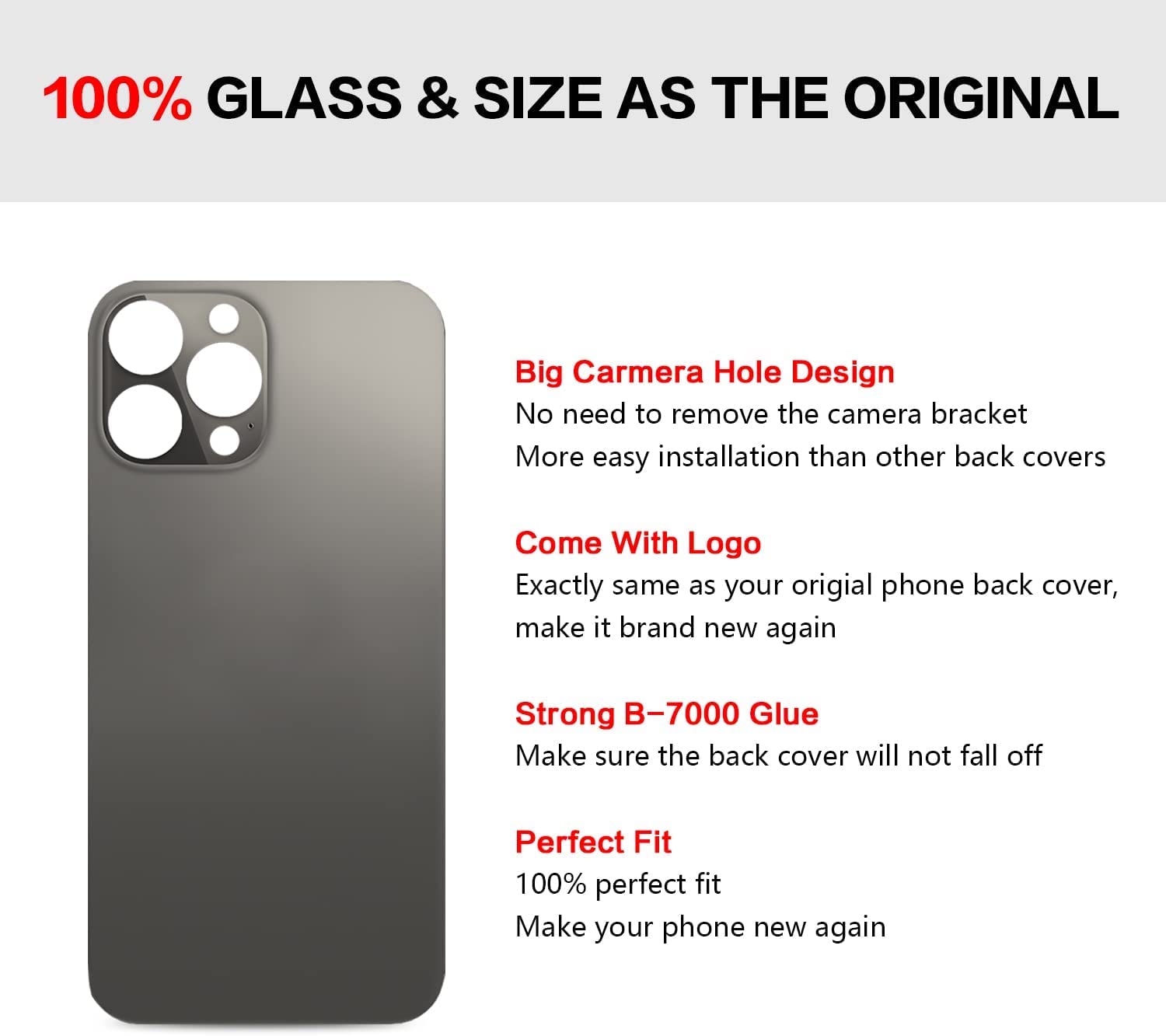 ABUSVEX Original Back Glass Replacement for iPhone 13 Pro Max All Carriers with Pre-Installed Adhesive and Repair Tool (Graphite Grey)
