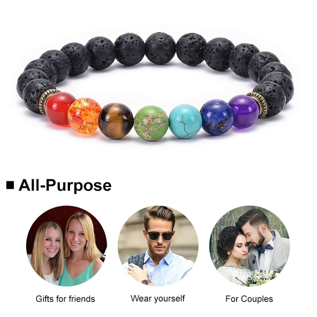 5 Pcs Chakra Bracelets for Women,8mm Lava Rock Chakra Bracelet for Men