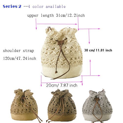 Abuyall Women Straw Bucket Bag Hobo Shoulder Handbag Drawstring Beach Tote Bag B