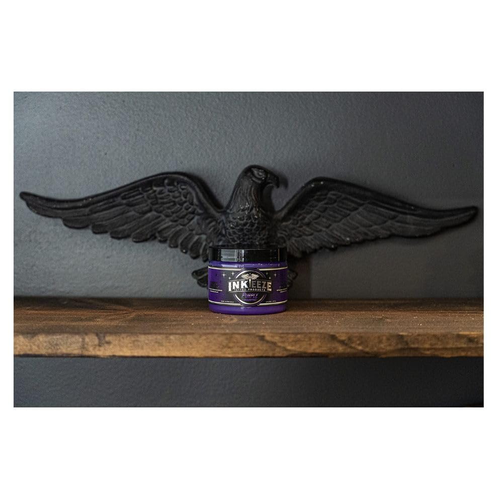 INK-EEZE Purple Tattoo Ointment for Artists and Aftercare, Essential Oils, Petroleum Free, Cruelty Free, Made in USA, Lavender, 6oz
