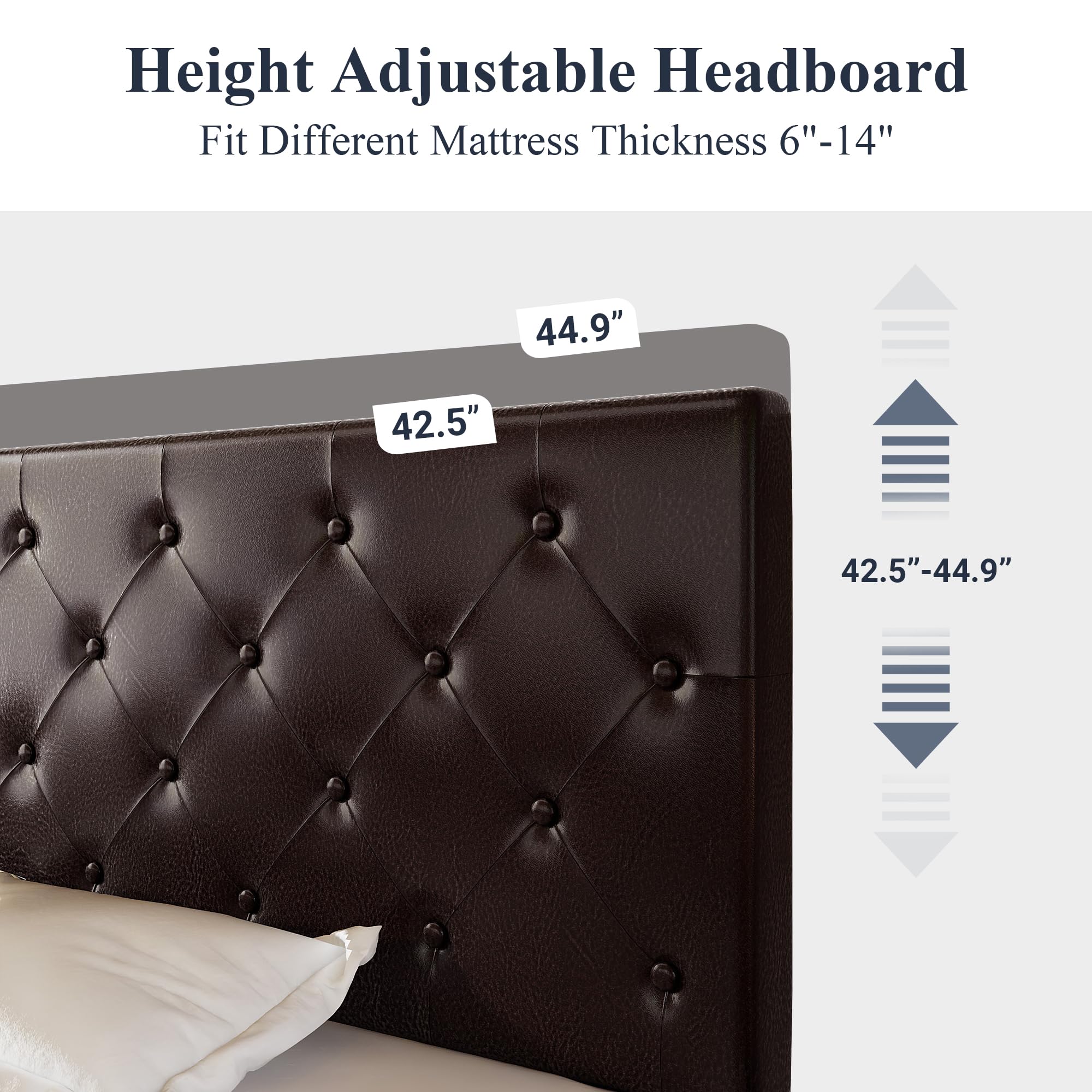 Allewie Queen Size Platform Bed Frame with 4 Storage Drawers and Adjustable Headboard, Diamond Stitched Button Tufted Faux Leather Upholstered Mattress Foundation, No Box Spring Needed, Black Brown