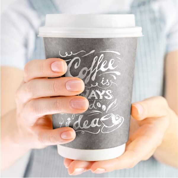 80pcs Insulated Double Wall, 12 oz Disposable Coffee Cups with Lids & Stirrers-To Go Paper Coffee Cups with lids for Hot&Cold Beverages-Hot Cups for Coffee, Tea, Chocolate-for Office, Cafes, Weddings