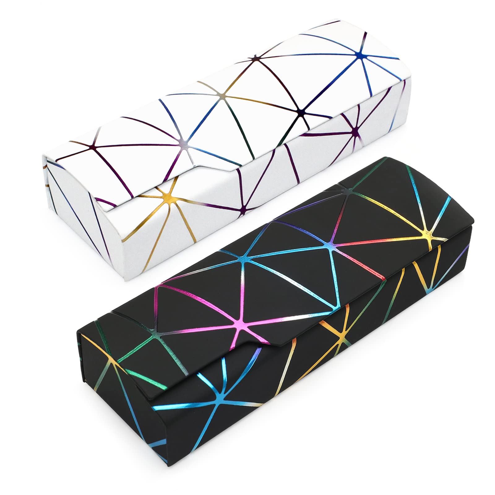 Abwuulq- lattice dazzling glasses case,Portable protective case for glasses,Fashion glasses rigid cover,unisex (Black + white)