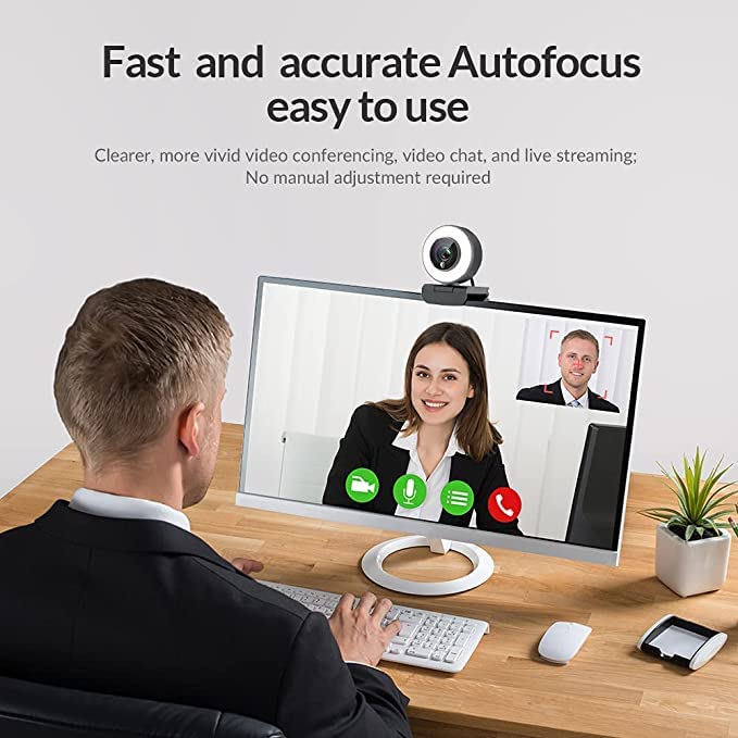 Angetube Streaming 1080P HD Webcam Built in Adjustable Ring Light and Mic. Advanced autofocus AF Web Camera for Google Meet Xbox Gamer Facebook YouTube Streamer