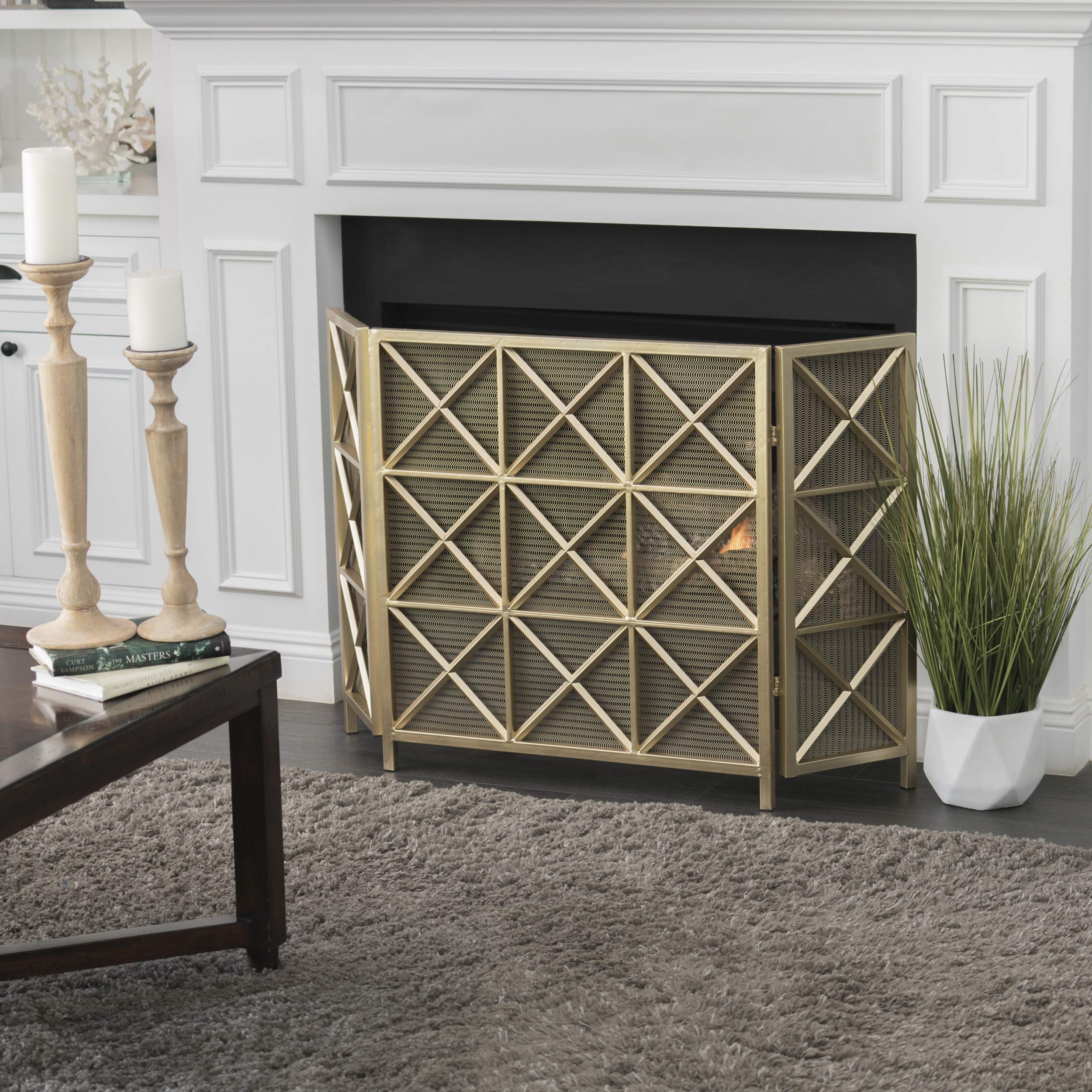 Christopher Knight Home Margaret 3 Panelled Iron Fireplace Screen, Gold
