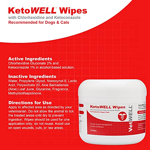 KetoWELL Topical Wipes with Ketoconazole for Dogs & Cats Medicated Pet Wipes - 50 Count