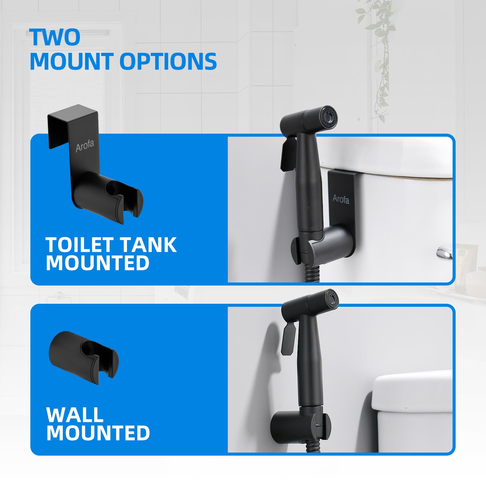 Arofa Handheld Black Bidet Sprayer for Toilet - Adjustable Water Pressure Control for Feminine Wash with Water Flow Control Valve