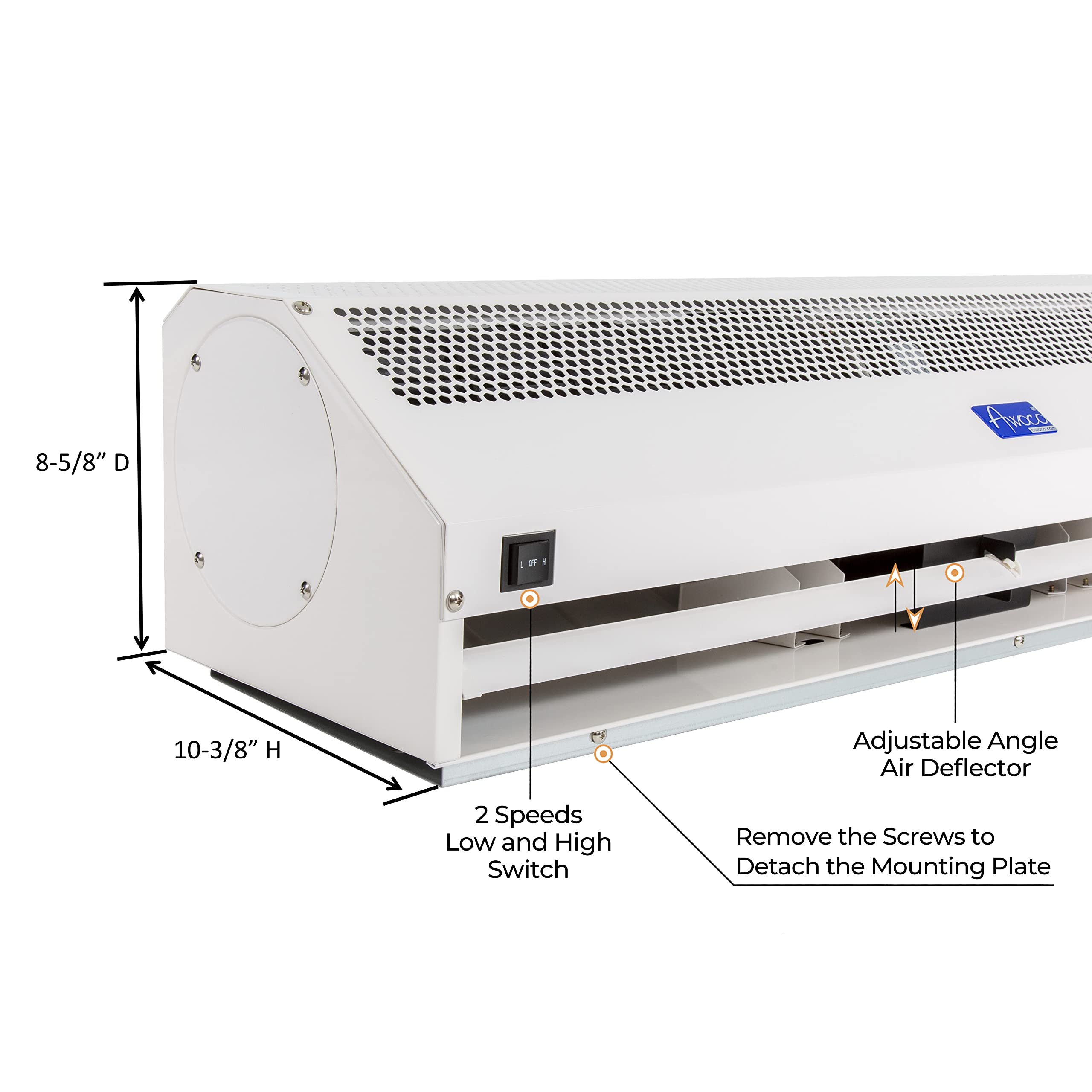 Awoco 36” Super Power 2 Speeds 1200 CFM Commercial Indoor Air Curtain, UL Certified, 120V Unheated with an Easy-Install Magnetic Switch