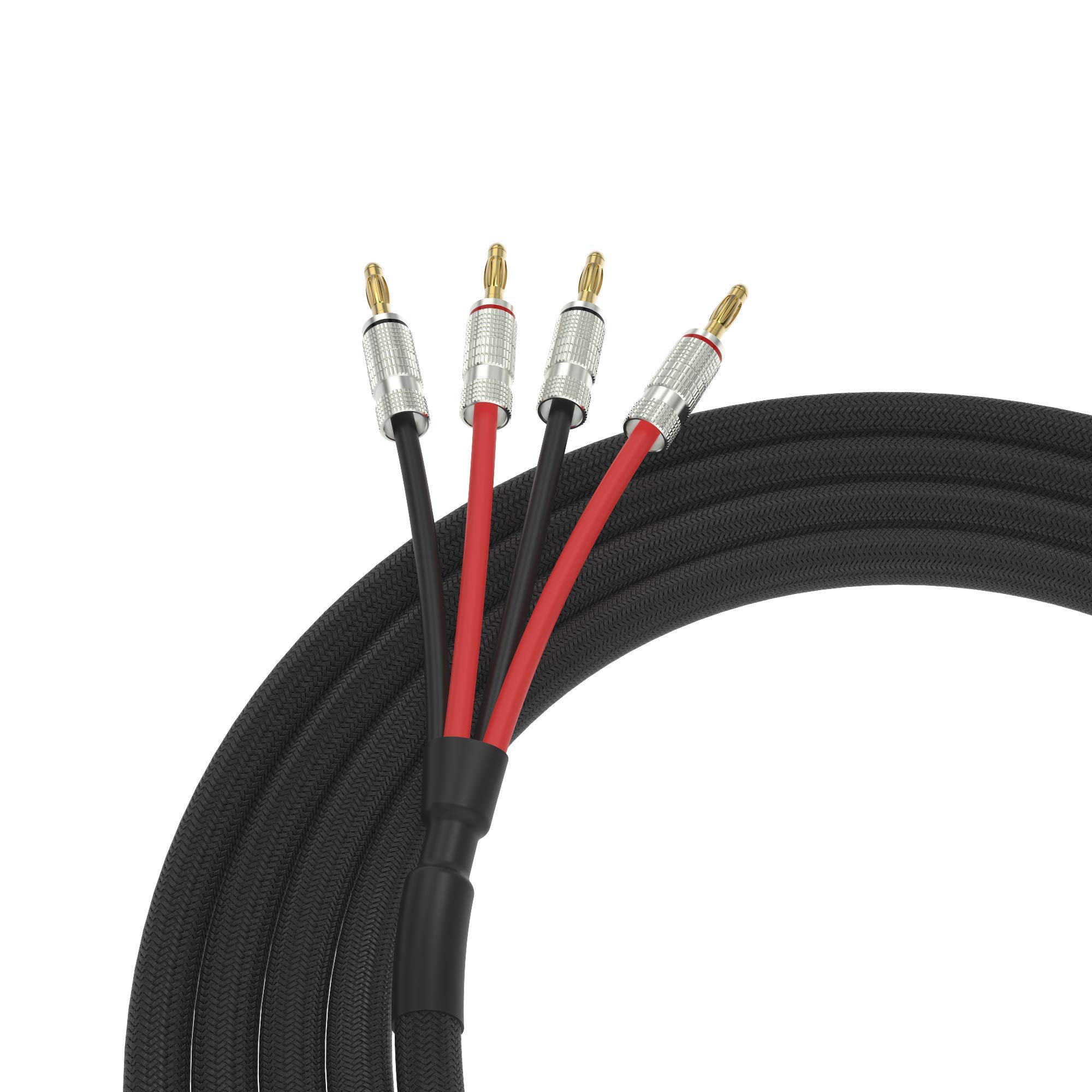 ChromaLeaf Canare 4S11 Bi-Wire Professional Audio Speaker Cable | 2 Bananas to 4 Bananas | Black Techflex | Premium Gold Plated Banana Plugs | 8 Feet | Assembled in The USA