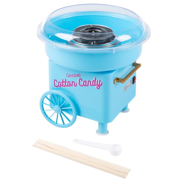 Countertop Cotton Candy Machine – Includes Scoop and 10 Serving Sticks – Works with Cotton Candy Sugar or Hard Candy by Great Northern Popcorn (Blue)