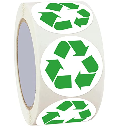 Pop Resin 1.5" Inch Recycle Logo Stickers Round Recycling Symbol Labels Self Adhesive Indoor and Outdoor Stickers 500 Per Roll