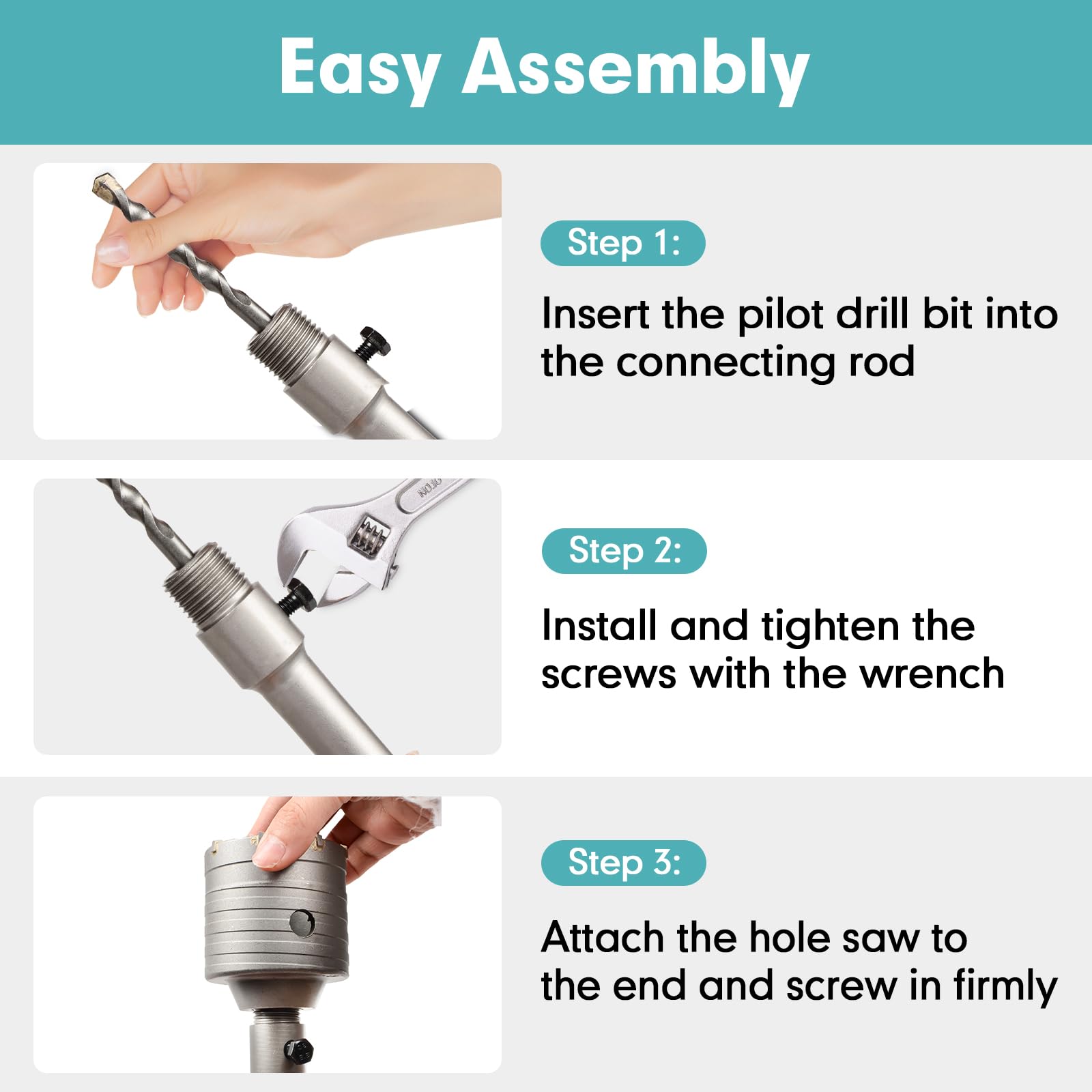 YOSIGHT 9Pcs Masonry Concrete Hole Saw Kit, Tungsten Carbide 300 mm SDS Plus and SDS Max Bit Shank Diamond Core Drill Bits Set (30 40 65 80 100 mm), Hole Saw Set for Concrete Brick Stone Cement Tile