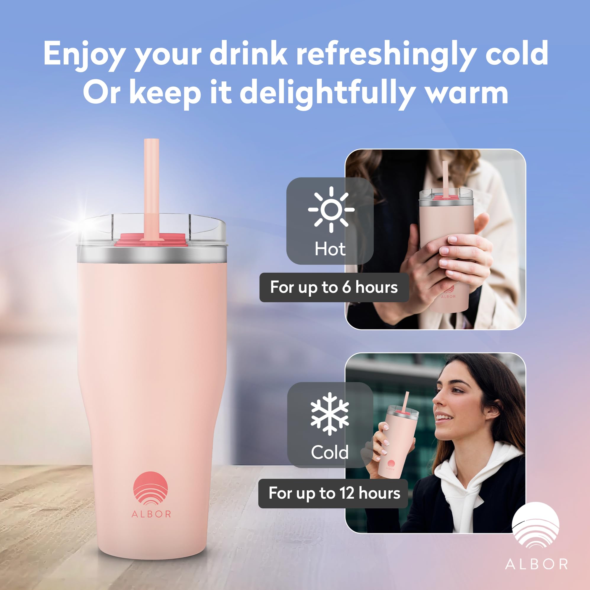 ALBOR 20 oz Travel Coffee Mug With 2 in 1 Lid and Straw, Insulated Stainless Steel Leak Proof Coffee Tumbler Thermos, Spill Proof Thermal Cup (Mint)