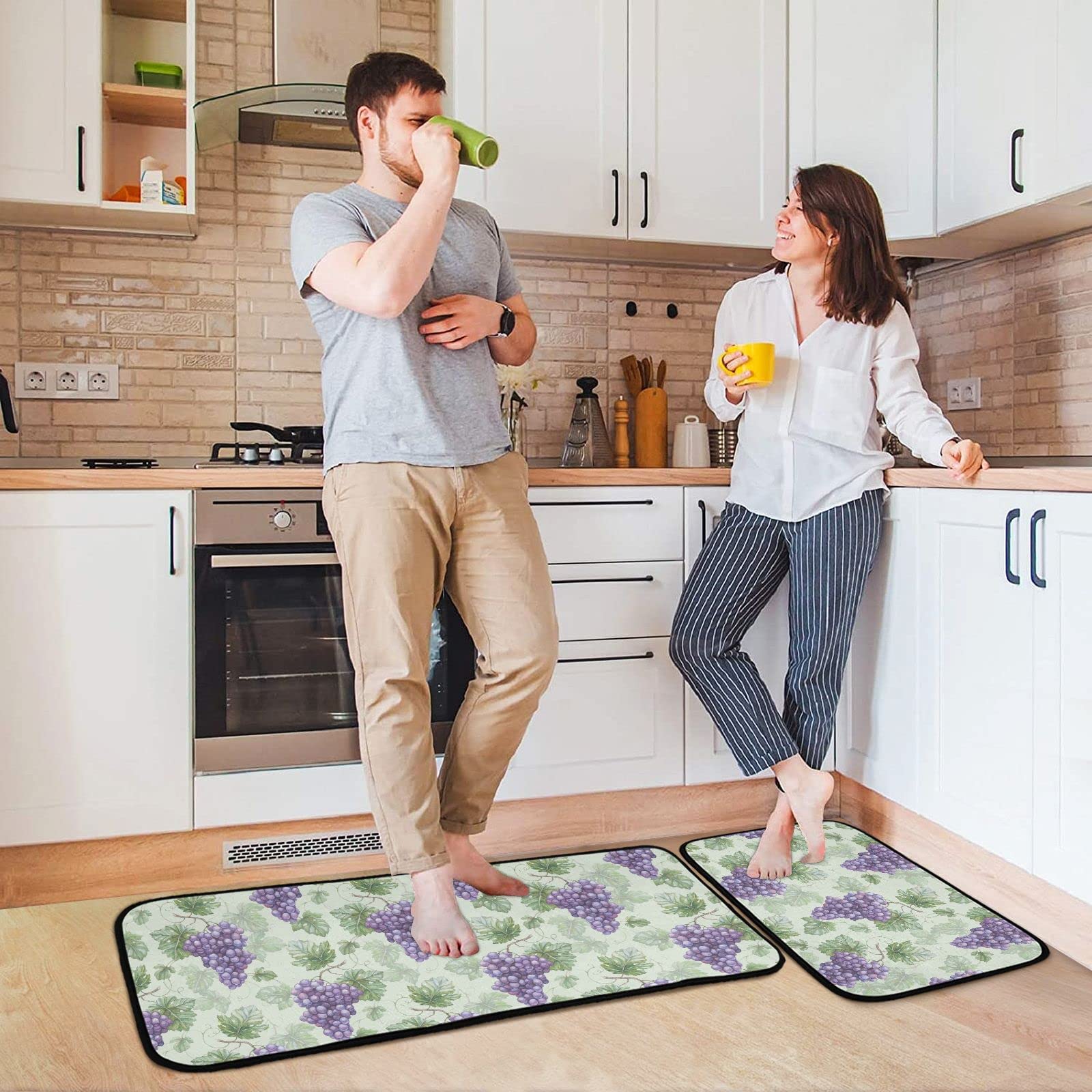 ALAZA Grapes Purple Kitchen Mat Set 2Piece,Super Absorbent Kitchen Rugs Mats Non Slip Waterproof Easy Clean Carpets Rugs for Kitchen Floor Sink Laundry Runner Area Rug Carpet