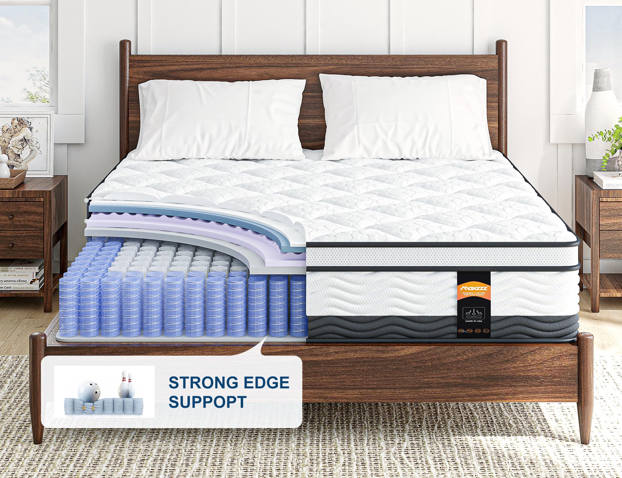 Maxzzz Twin Mattress in a Box 12 Inch Memory Foam Pocket Spring Hybrid Bed Mattress - Medium Firm Single Mattress -CertiPUR-US Certified