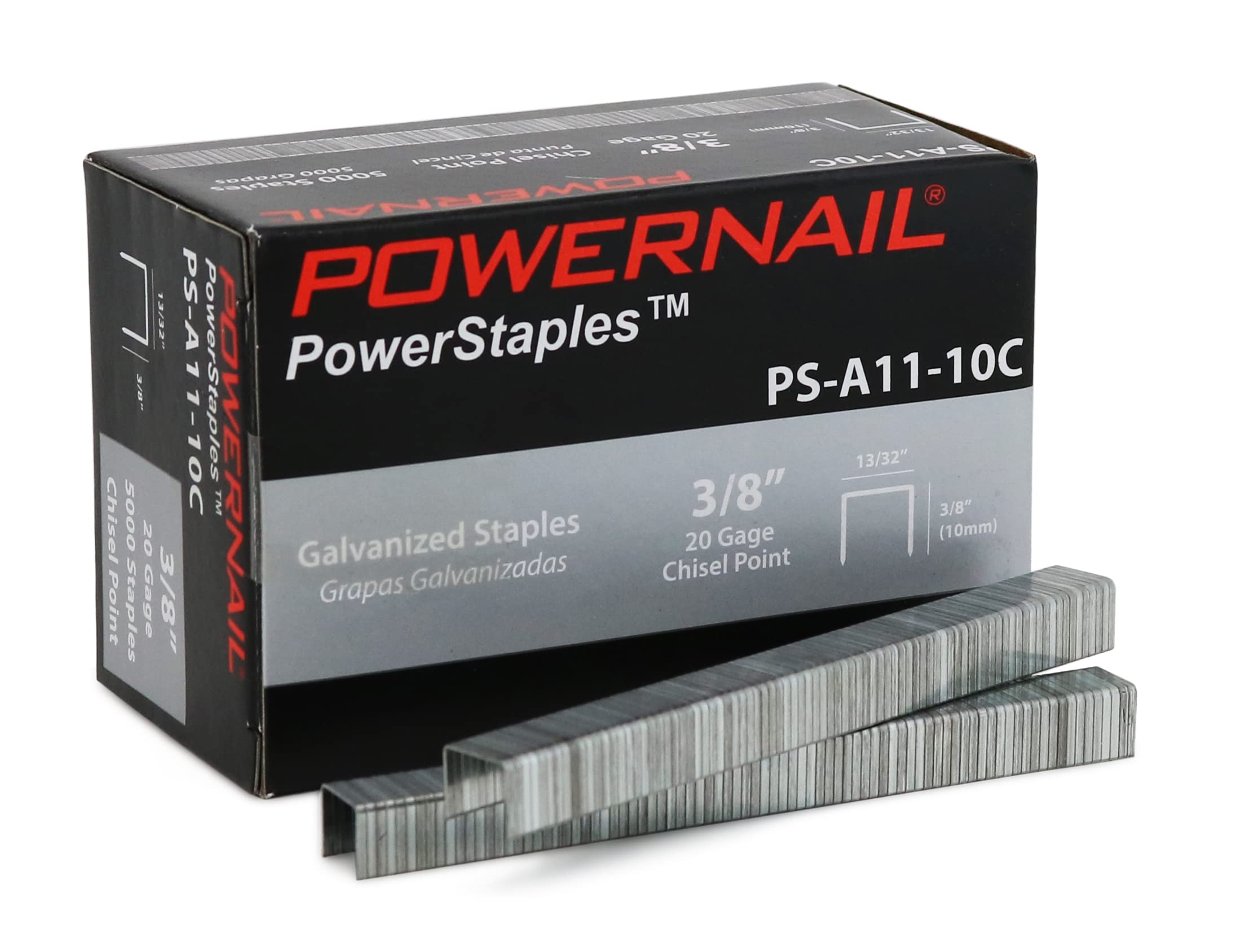 Powernail PSA1110C 20 Gauge 13/32 Inch Crown 3/8 Inch Length Chisel Point Collated Galvanized Staples, A11 / T50 Series (Box of 100,000)