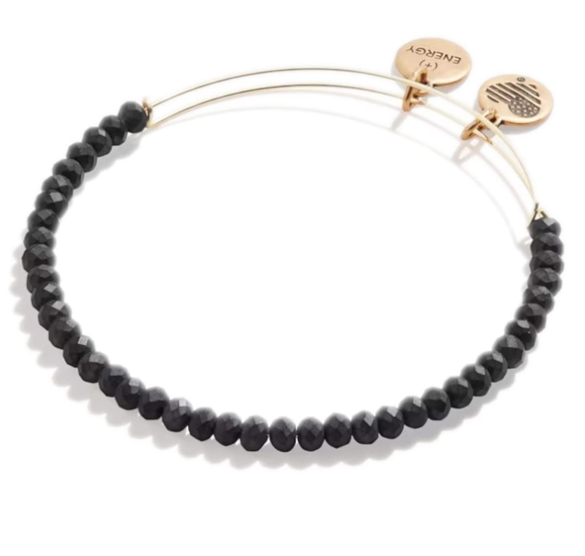 Alex and Ani Accents Beaded Expandable Bangle for Women, Matte Brilliance, Onyx Beads, Rafaelian Gold Finish, 2 to 3.5 in
