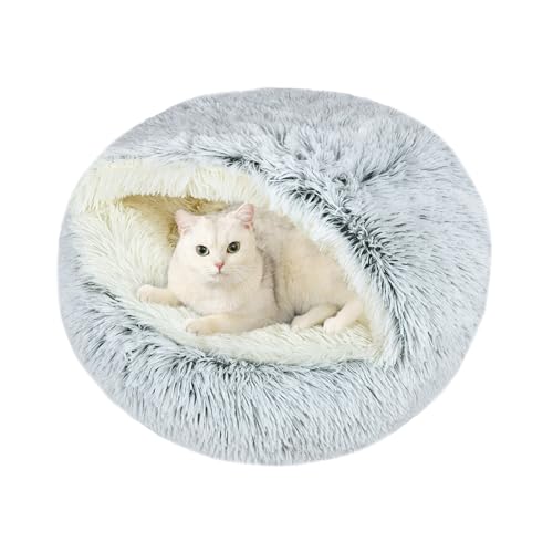Arquiel Cat Bed Round, Hooded Cat Bed Cave Fluffy Dog Beds, Cozy Donut Anti Anxiety Dog Bed for Small Dog and Cat, Gifts for Cat Lovers(20×20inch, Grey)