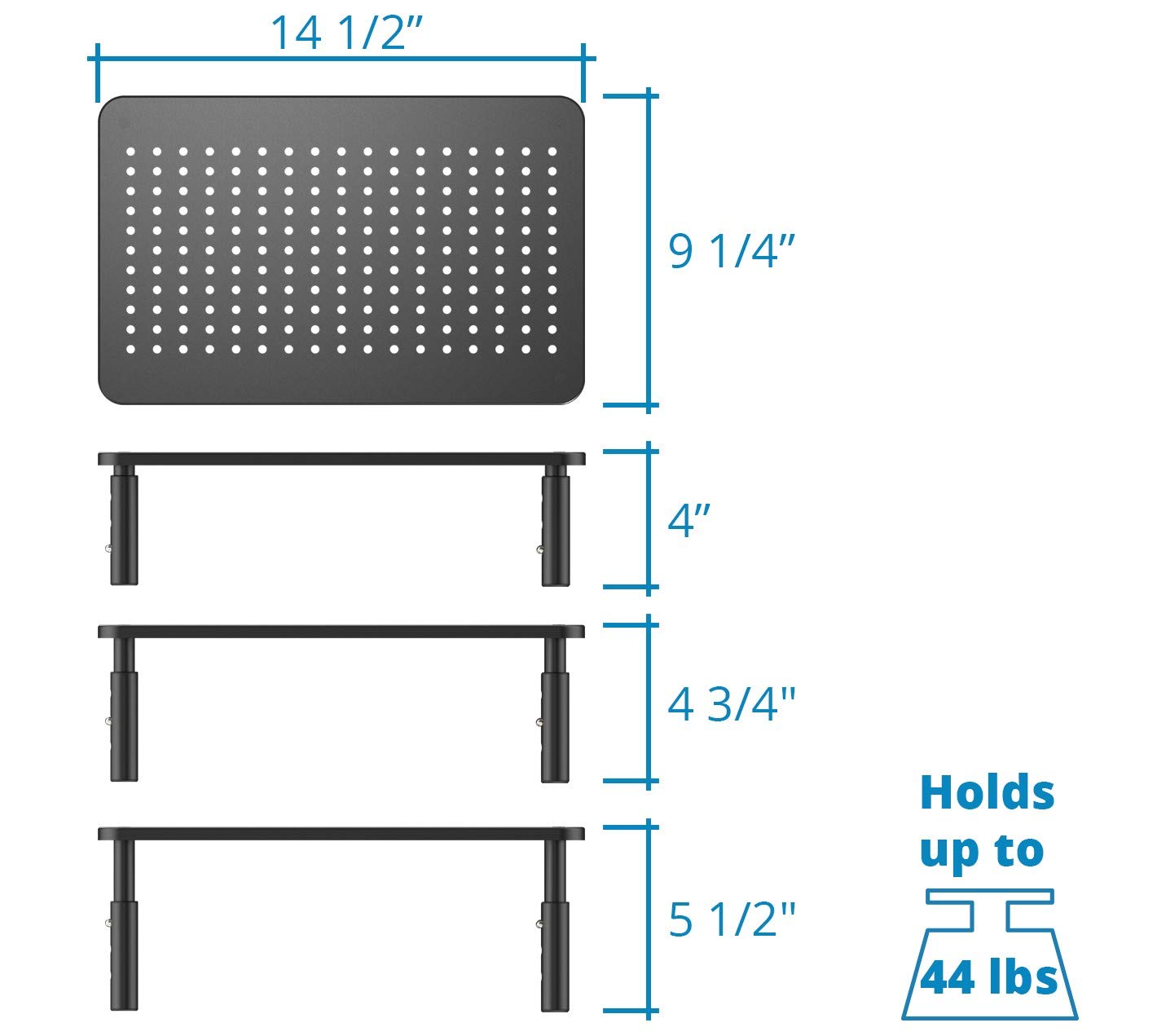 Premium PC Monitor & Laptop Stand with Sturdy, Stable Black Metal Construction. Fashionable Riser is Height Adjustable with Non-Skid Rubber. Perfect for Computer Monitor, iMac Stand, Computer Shelf