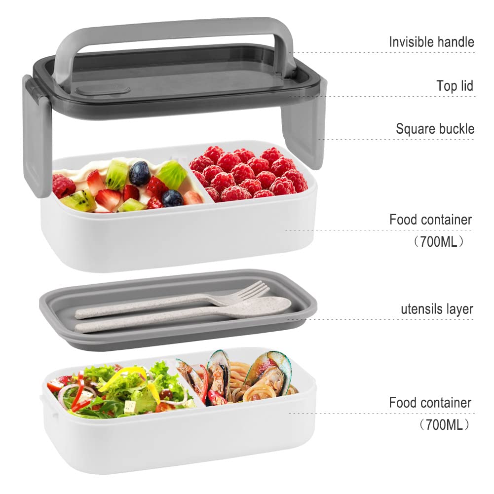 Adult Bento Box Lunch Box Large, Bento Box Japanese Lunch Box Kit with Bag & Utensils, Food Picks for Bento Box Containers, Stackable Bento Box for Adults, Microwave Bento Boxes BPA-free Food Safe