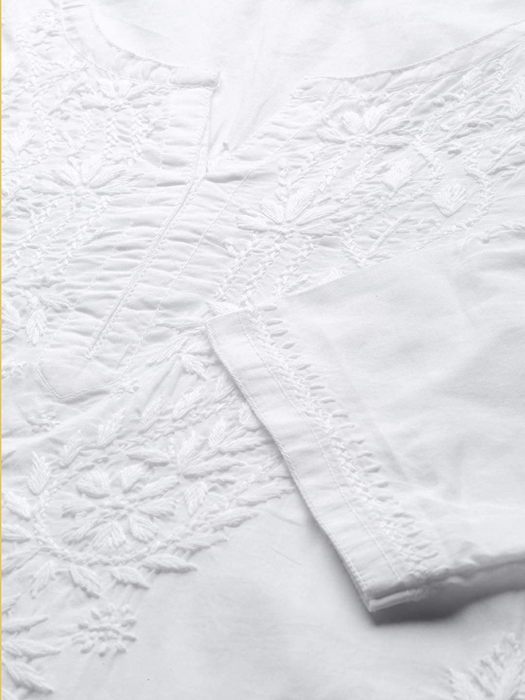 Ada Indian Hand Embroidered Chikankari White Cotton Top Tunic Kurti Shirt for Women A208704 (X-Small)