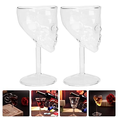Abaodam Halloween Skull Glasses Goblets Skull Shaped Wine Cups Set of Two Borosilicate Glasses for Halloween Party Accessories Halloween Skull Drinking Glasses