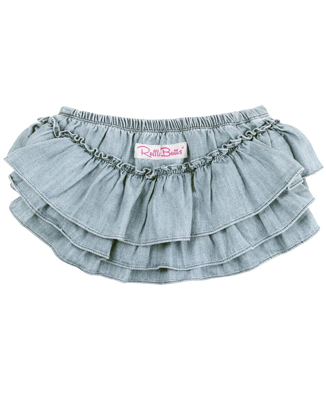 RuffleButts Baby/Toddler Girls Light Wash Denim Skirted Bloomer - 12-18m