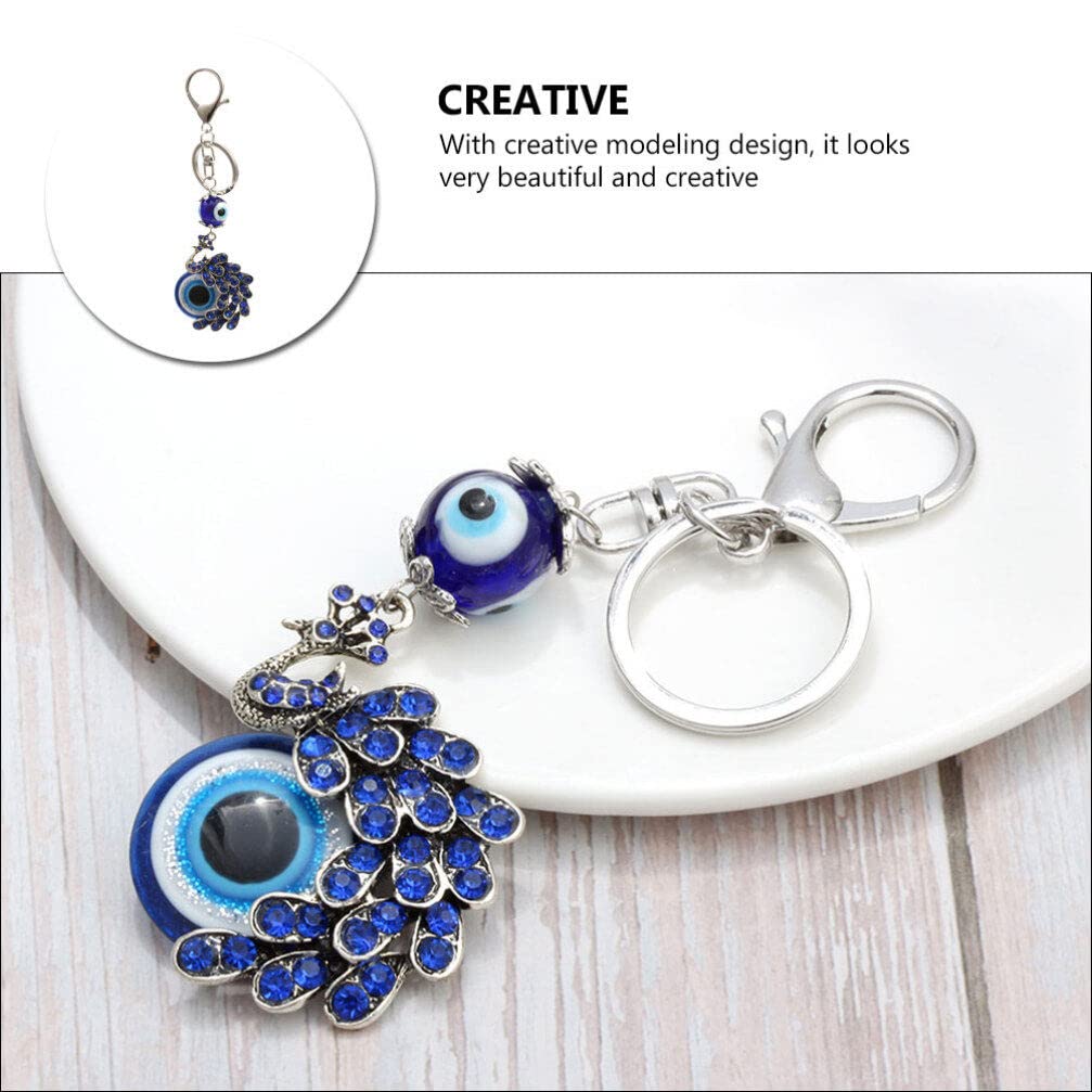 Luxshiny Wall Hanging Decor Lucky Jewelry Blue Evil Eye Ornament Peacocks Keychain Evil Eye Key Hanging Pendant Bag Car Key Hanging Decoration Protection Amulet Hamsa Hand Keychain Men Keychain