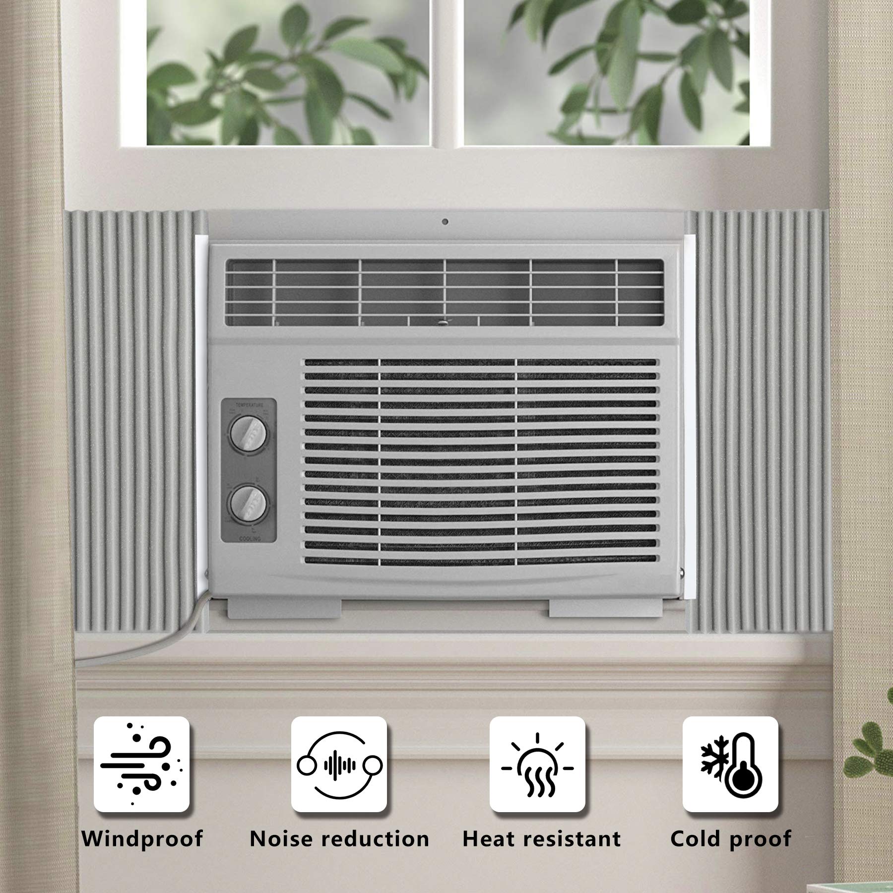 BJADE'S Window Air Conditioner Side Panels Kit,Window AC Foam Insulation Side Panels for Window AC Unit Indoor Air Conditioner Cover for Summer Winter Protection,17" x 9" x 7/8" Window Seal Panel