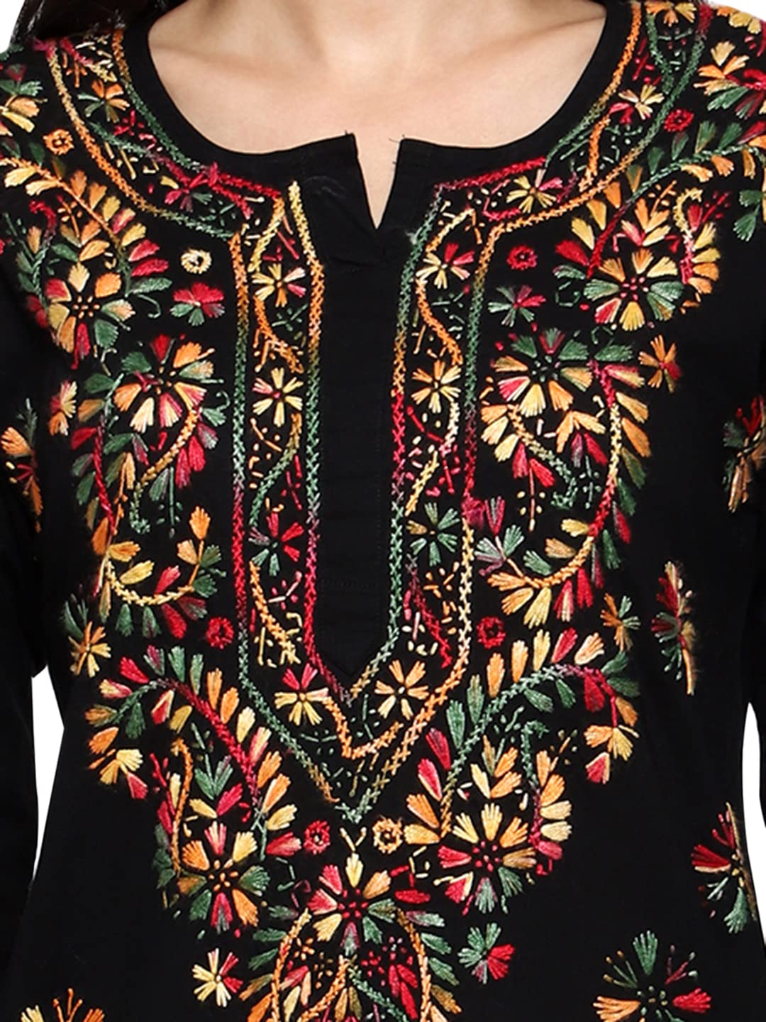 Ada Indian Hand Embroidered Chikankari Black Cotton Top Tunic Kurti A225311 (Large)