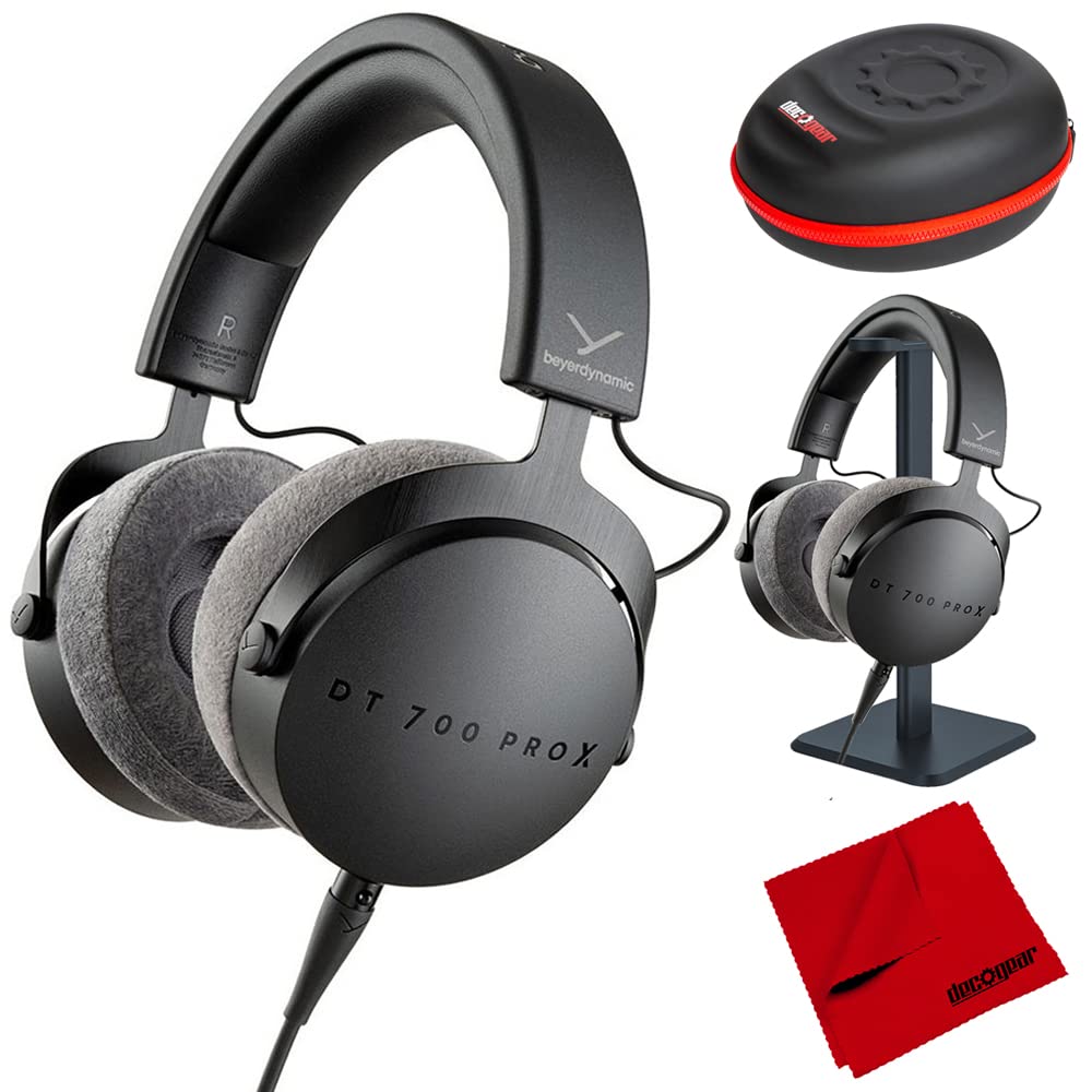 beyerdynamic 729906 DT 700 PRO X Closed-Back Studio Headphones for Recording & Monitoring Bundle with Deco Gear Full-Sized Headphone Case, Headphone Stand and Microfiber Cleaning Cloth
