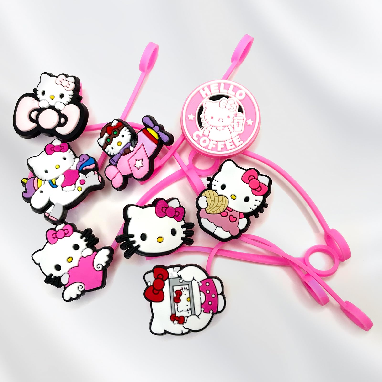 8Pcs Cartoon Straw Covers Cap for Tumblers Cup, 10mm Cartoon Straw Topper, Silicone Straw Tip Covers for Drinking Straws