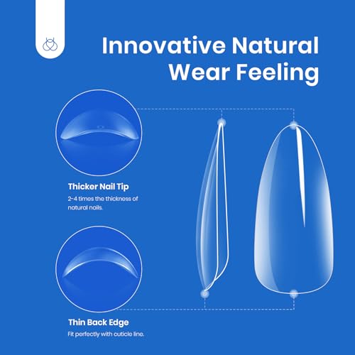 Beetles Gel Nail Kit Soft 500Pcs Medium Almond Pre Shaped Clear Full Cover False Nails for Gel Art Polish Soak Off Lamp Easy Nail Extensions Acrylic Fake Nails False Press on Nail Tips