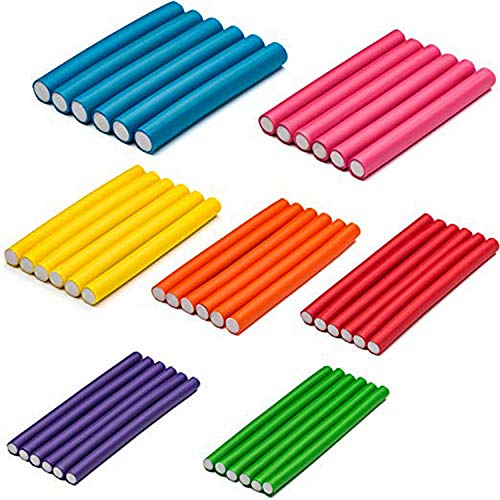 Minerva Curlers for long hair,Flexi Curling Rods Hair Rollers 42-pack 7" Multicolor