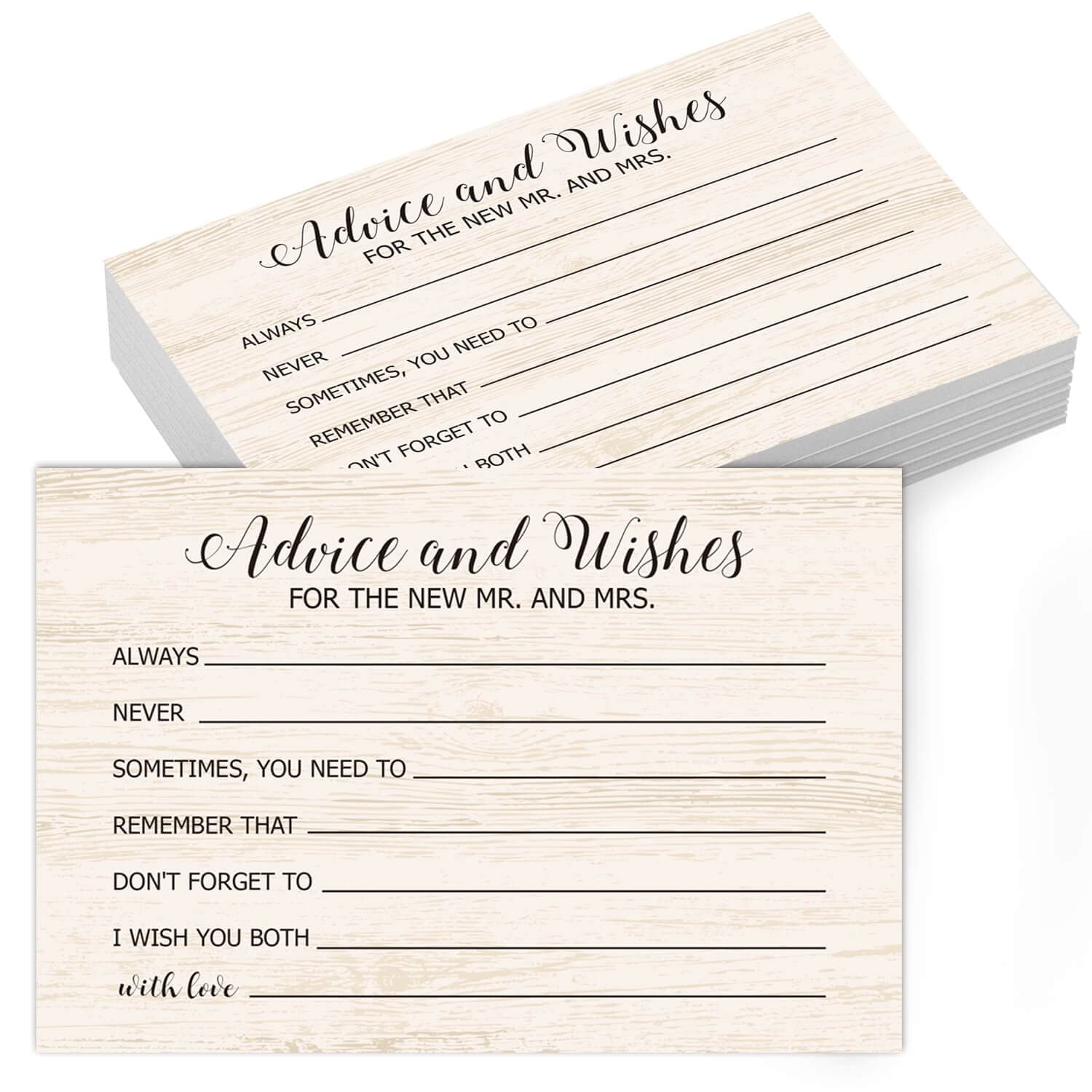 TENTADO Advice and Wishes Cards for the New Mr and Mrs, Bride & Groom, Newlyweds, Wedding Advice Cards Perfect for Bridal Shower or Wedding, Wedding Guest Book Alternative, Pack of 50 4x6 Inch