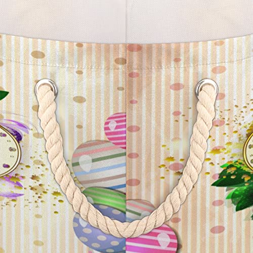 Happy Easter Greeting Card Eggs Large Round Baskets for Storage Laundry Baskets with Handles Blanket Storage Basket for Bathroom Shelves Bins for Organizing Nursery Hamper Girl Boy