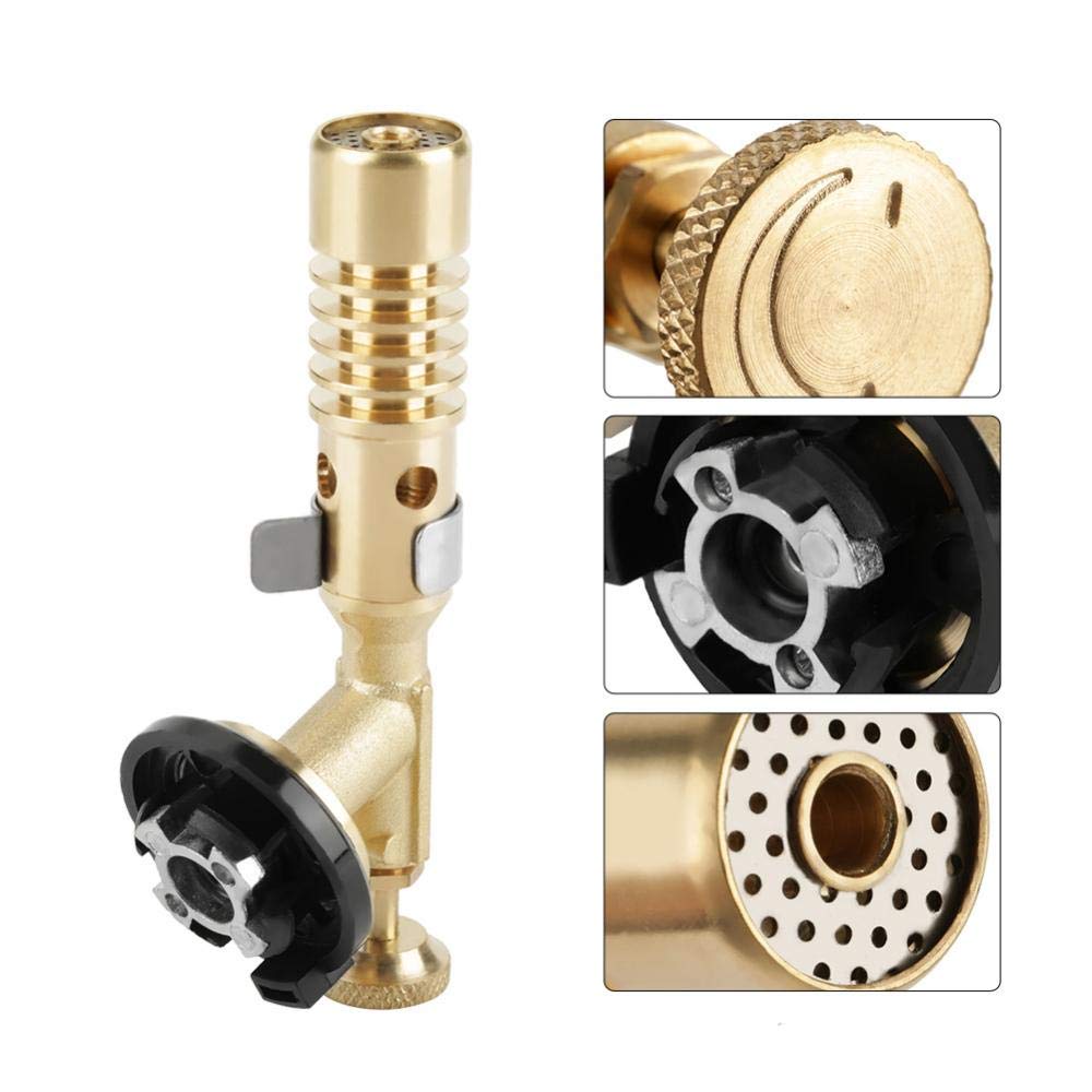 A sixx Flame Gun, Professional Portable Brass Kitchen Cooking Gas Butane Culinary Manual Torch Welding BBQ Flame Gun for Camping Home Culinary School