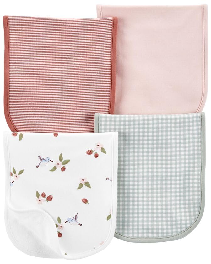 Carter's Baby Girls 4 Pack Cotton Burp Cloths (Pink/Heather)