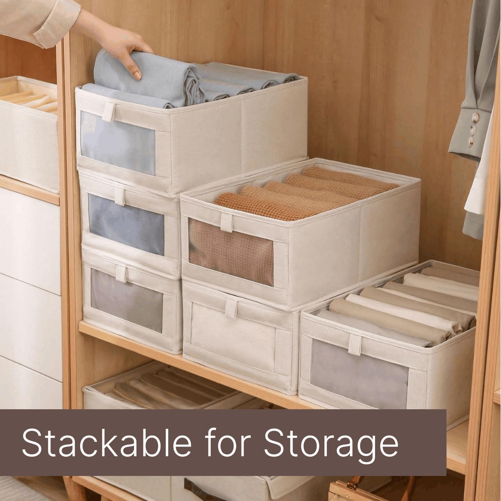 ACOMOON, 4 Pack, Linen Closet Organizers and Storage, Closet Storage Boxes, Closet Organizer, Fabric Storage Bins, Shelf Baskets, Collapsible Storage Bins, Storage Box with Viewable Window