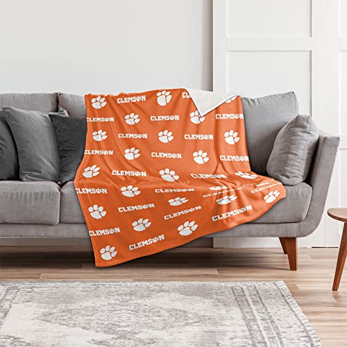 Clemson University Blanket, 50"X60" Logo Pattern,Silky Touch Sherpa Back Super Soft Throw Blanket