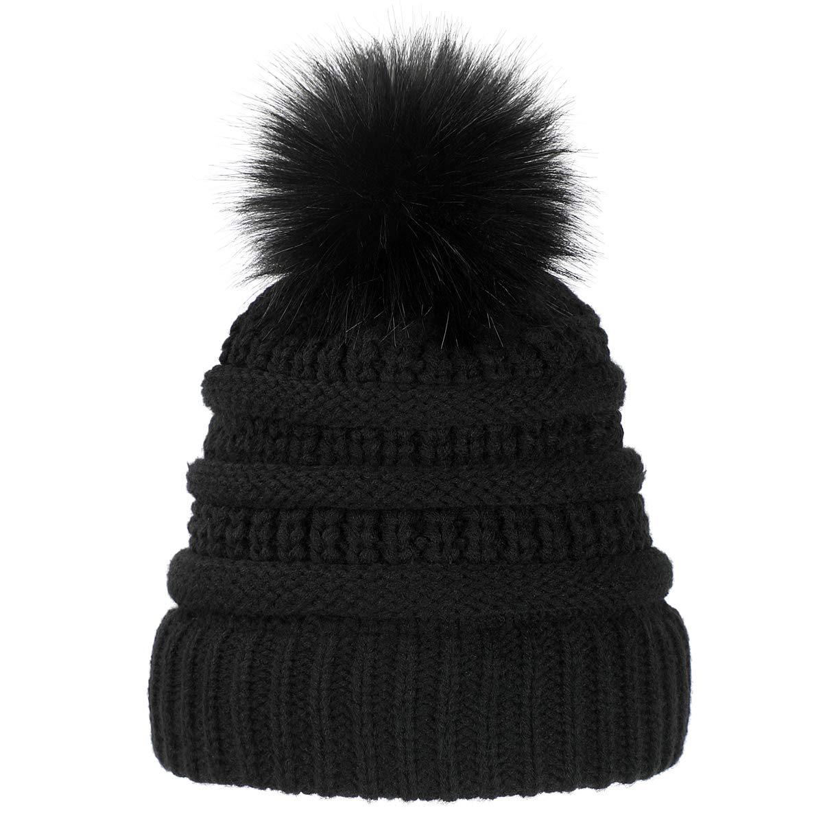 AynnQueen Beanie with Hair Attached for Women Slouchy Cable Hat Wig Knit Beanie Winter Hat with 20inch Removable Hair Extensions Wig (Medium Brown-Black Hat)