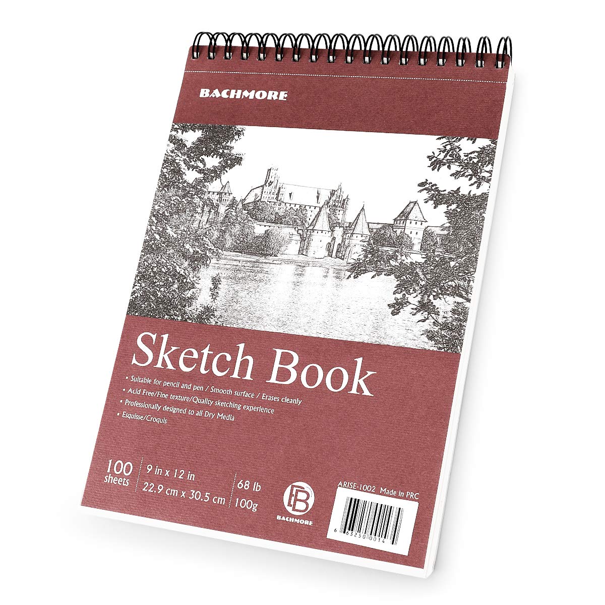 Bachmore Sketchpad 9X12 Inch (68lb/100g), 100 Sheets of TOP Spiral Bound Sketch Book for Artist Pro & Amateurs | Marker Art, Colored Pencil, Charcoal for Sketching