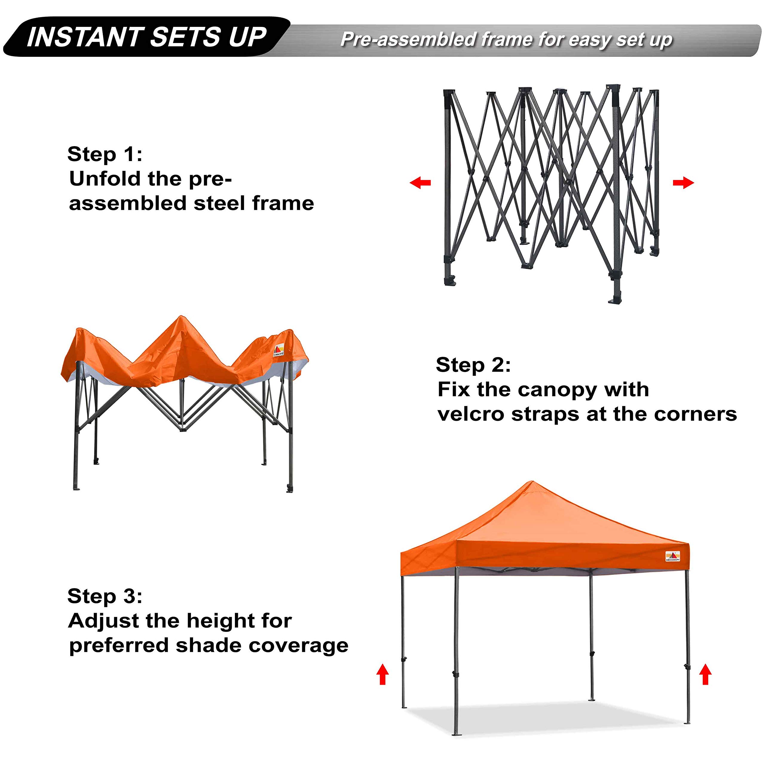 ABCCANOPY Patio Pop Up Canopy Tent 10x10 Commercial-Series (Orange)