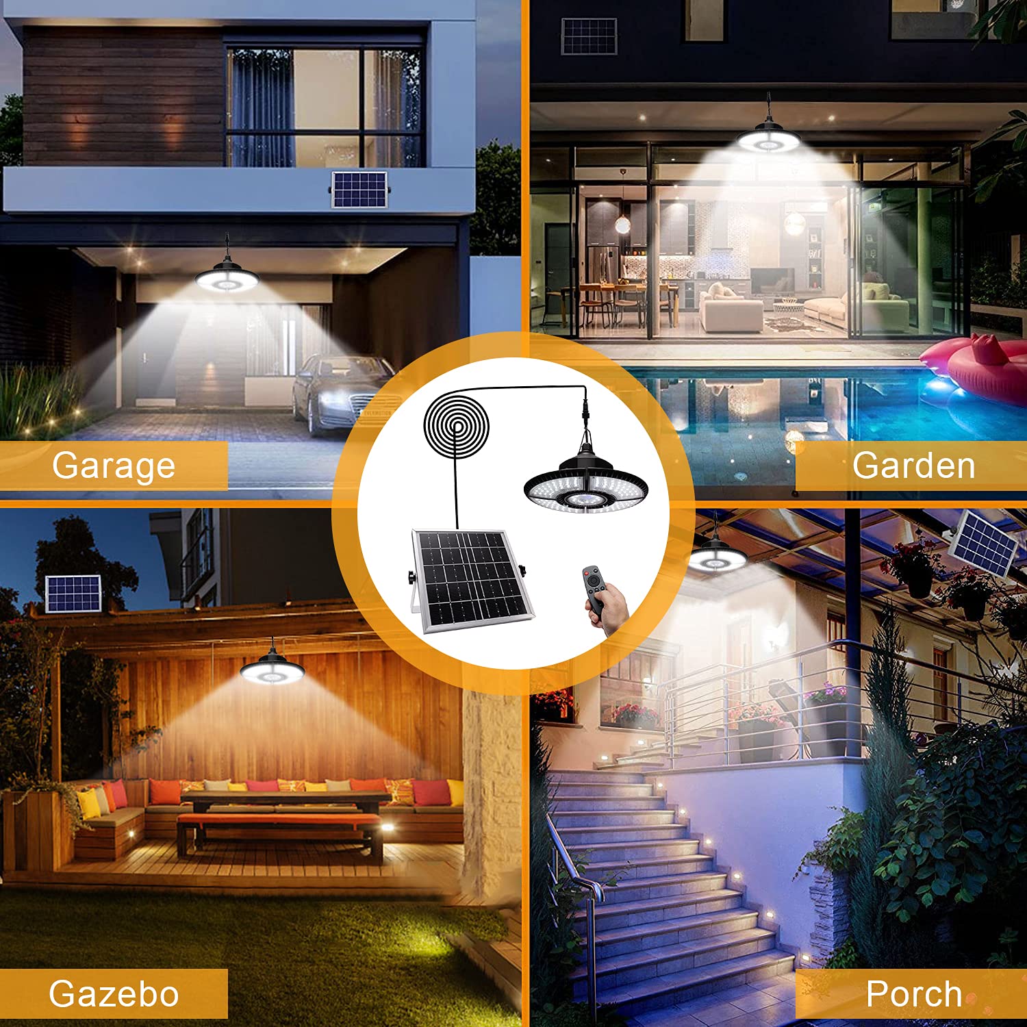 ChunHee Solar Pendant Light Outdoor Indoor, Solar Powered Shed Light with Adjustable Panel,IP65 Waterproof Solar Motion Sensor Lights with Remote Control,for Garden, Garage,Patio,Yard