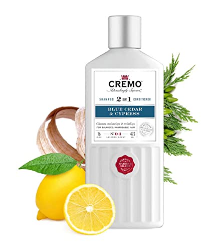 Cremo Barber Grade Blue Cedar & Cypress 2-in-1 Shampoo & Conditioner, 16 Fl Oz (2-Pack)