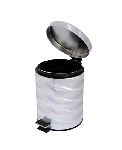 Bath Bliss 2 Pack Holographic Round Step Pedal Trash Can | Step Petal Lid | 8" Rd x 10.4" H| 5 Liters | Small Space Saver
