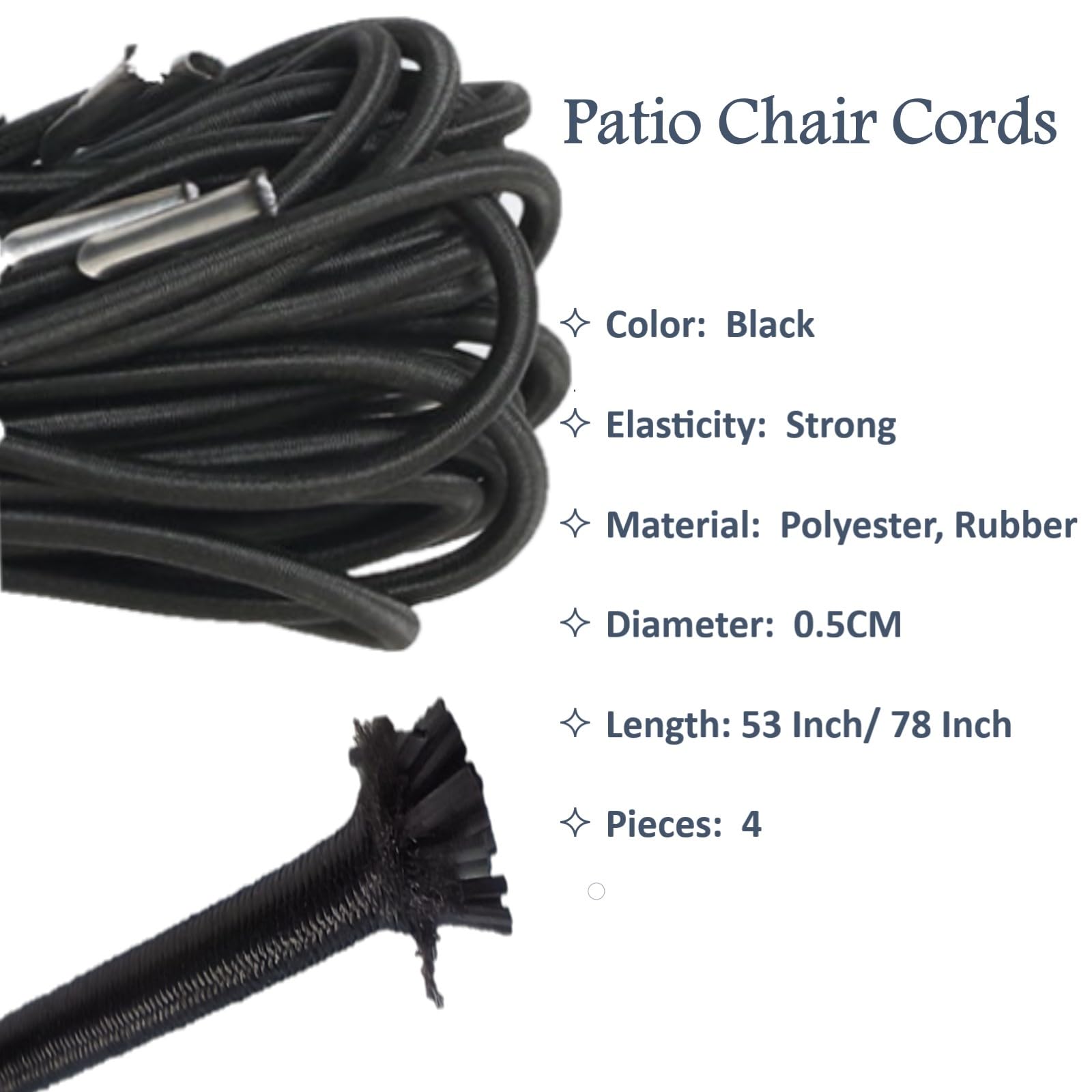 Zero Gravity Chair Cord Replacement, 4 Pack, Elastic Cord for antigravity Chair, Patio Recliner Chair, Lawn Bungee Chair, Beach Chair, Lounge Chair, Outdoor String Chair, Nylon Stretch String Cord