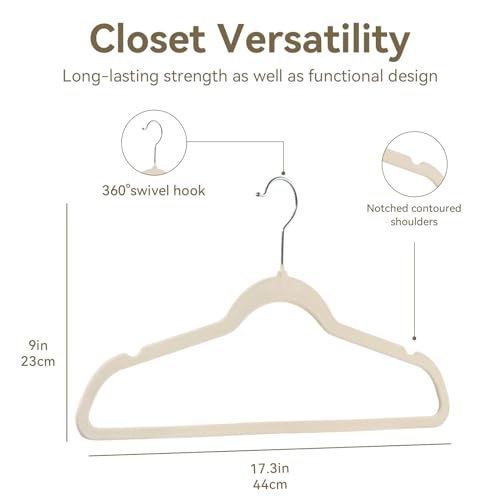 Softflame Premium Velvet Hangers 30 Pack, Non-Slip Suit Clothes Hangers, 360 Degree Swivel Hooks and Slim Profile to Maximize Closet Space Beige/Silver