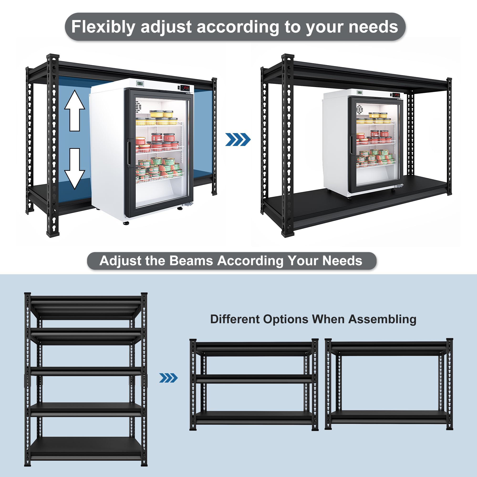 Rufokisa 5-Tier Garage Shelving Heavy Duty,72" Metal Shelving Unit for Garage, 2250 lbs Load Capacity Utility Rack Shelves& Garage Shelves, 40”W x 18”D x 72”H(Black)
